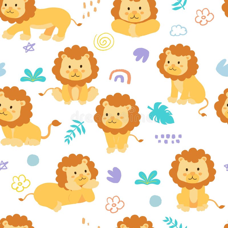 Cute Baby Lion Seamless Pattern for Tile,fabric Kid Design Stock ...