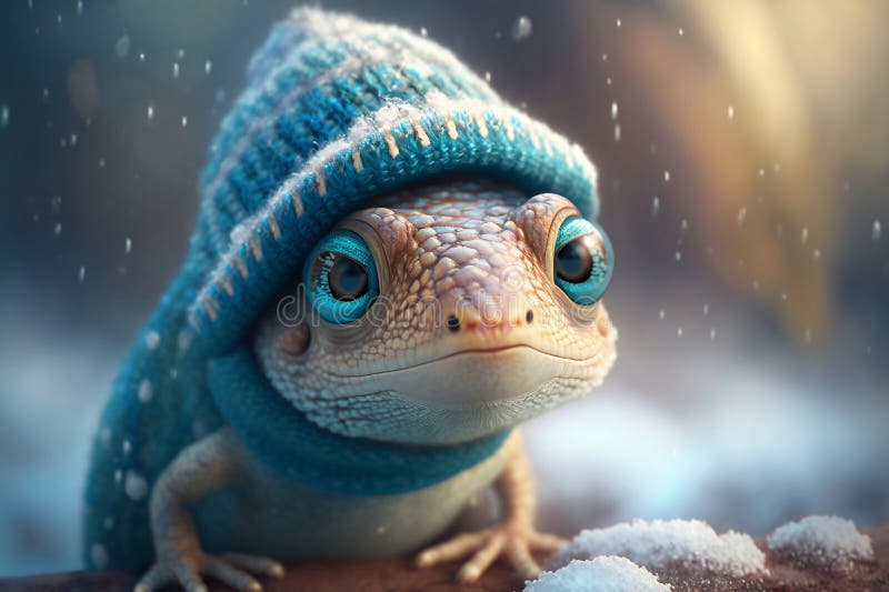 Cute Baby Lizard Wearing a Hat Stock Illustration - Illustration of ...