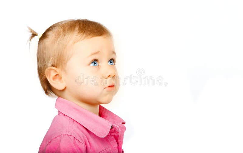 Cute baby looking upwards stock image. Image of blond - 7645487