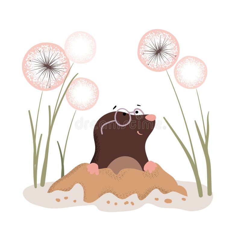 Cute Baby Mole Come Out of the Hole. Vector Cartoon Illustration Stock ...