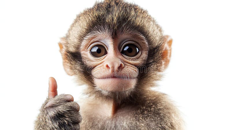 Cute Baby Monkey Giving Thumbs Up Against White Background Stock ...