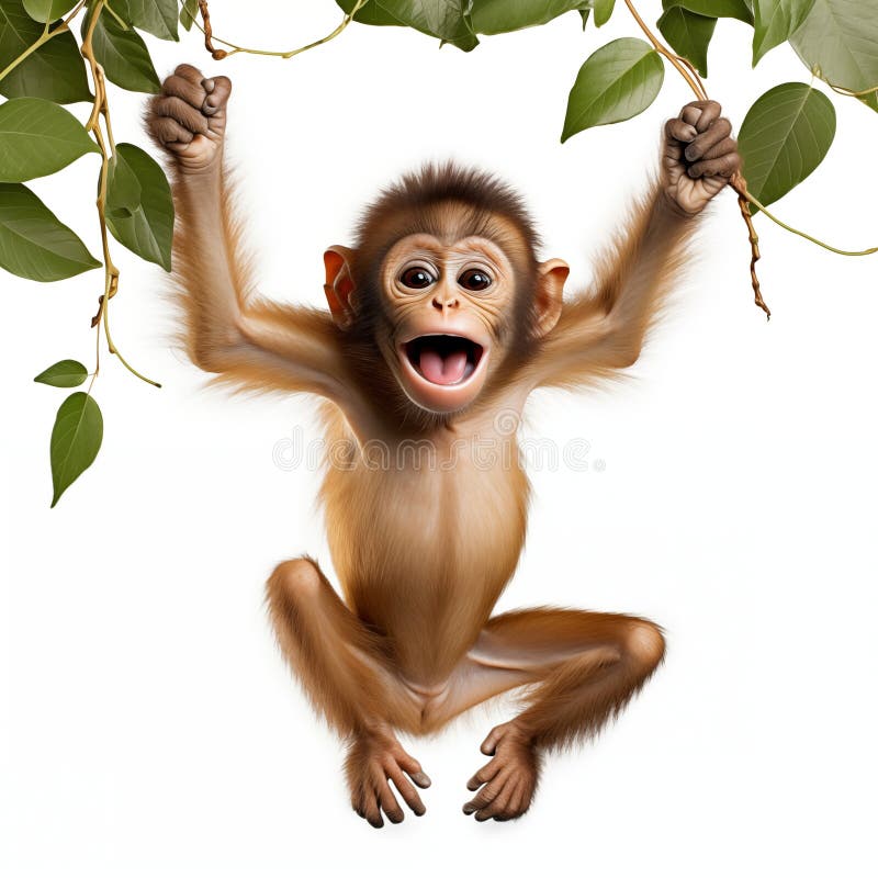 Cute Baby Monkey Hanging from Branch Stock Illustration - Illustration ...