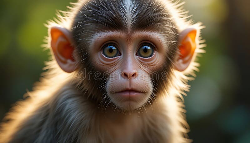 Adorable Baby Monkey Portrait Looking Directly with Large Eyes Natural ...