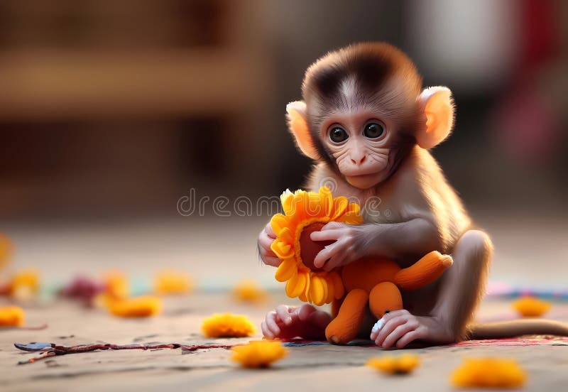 Cute Baby Monkey Playing with Toys Stock Illustration - Illustration of ...