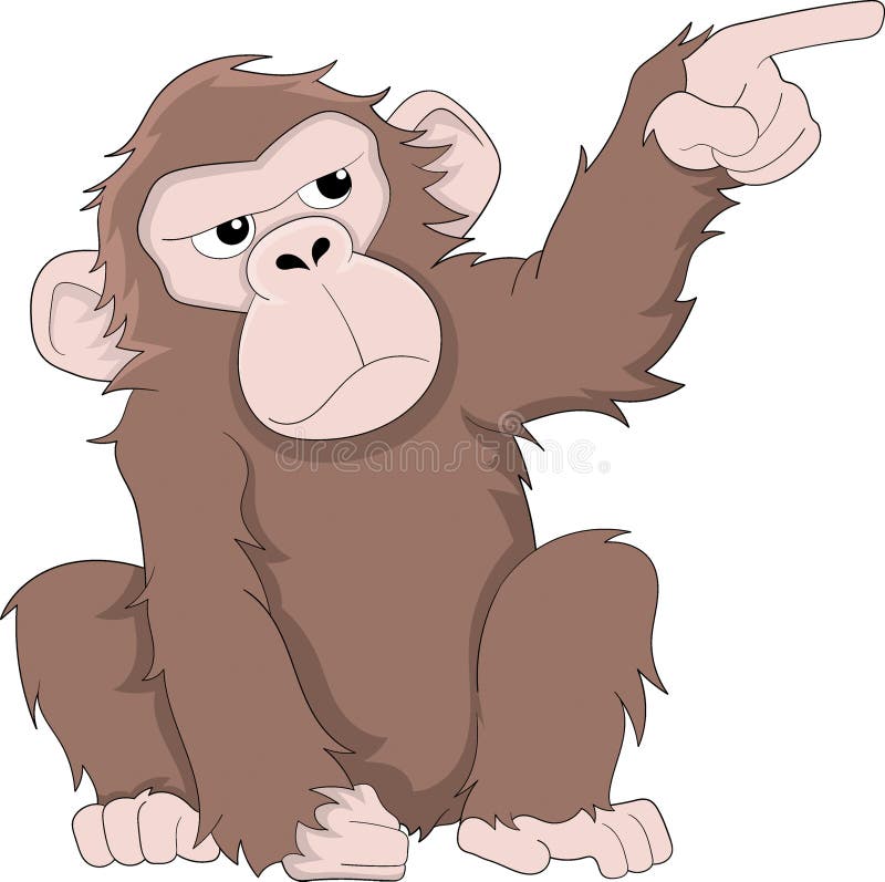Cute Baby Monkey Pointing with a Curious Expression in Cartoon Style ...