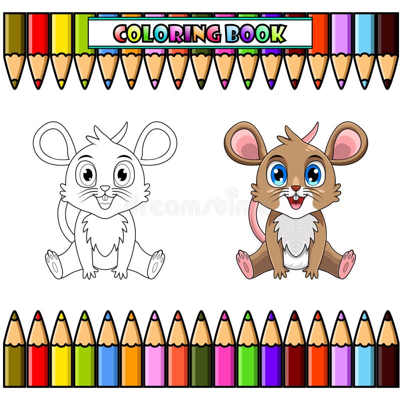 Cute Baby Mouse Cartoon Sitting for Coloring Book Stock Vector ...