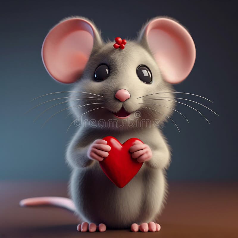 Cute Baby Mouse Holds Red Heart on Solid Background. Generative AI ...