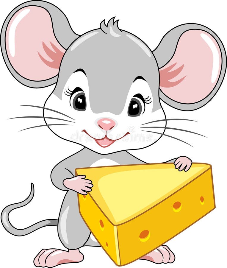 Cute Baby Mouse with a Piece of Cheese Stock Vector - Illustration of ...
