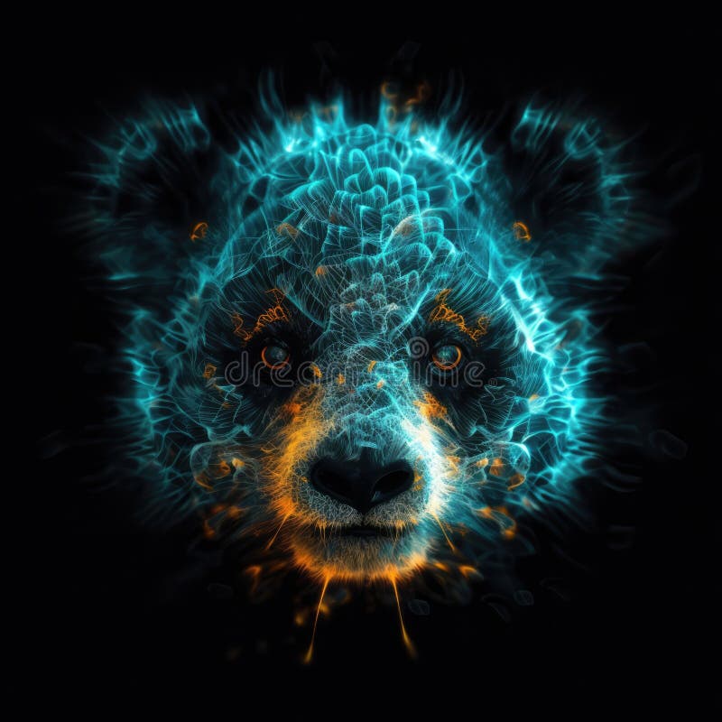 Cute Baby Panda Face Shape in Fire on Black Background. Generative AI ...