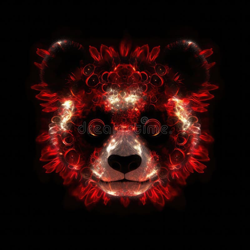 Cute Baby Panda Face Shape in Red Fire on Black Background. Generative ...