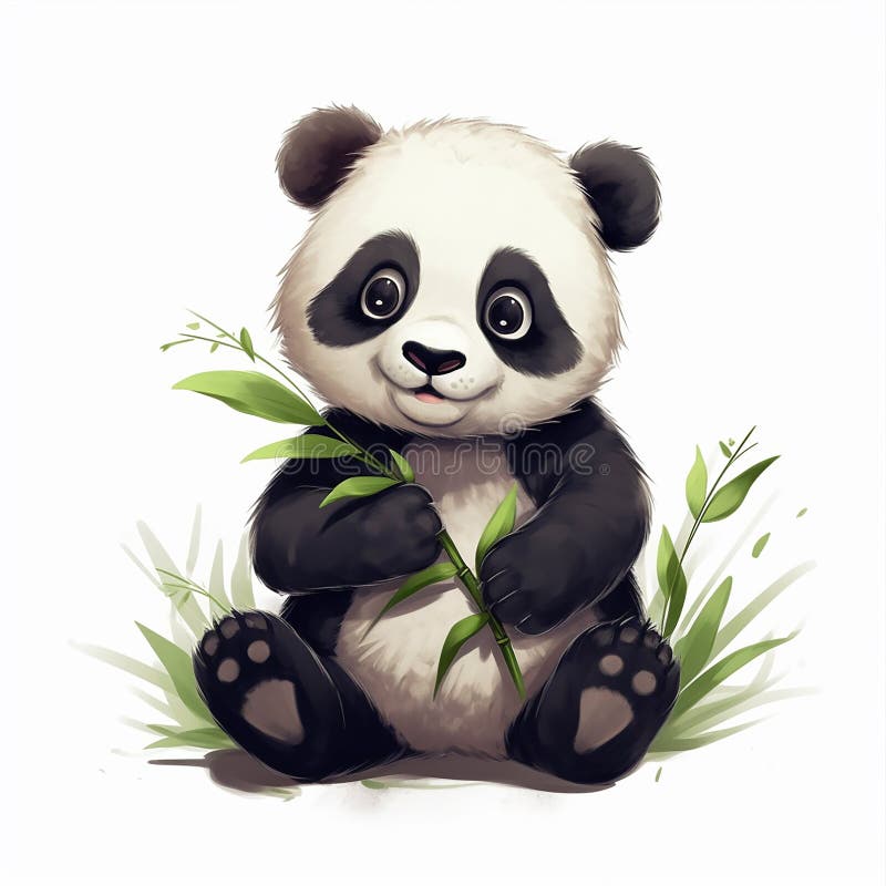 Cute Baby Panda Sitting in Grass Illustration, AI Generative Stock ...