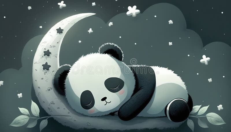 A Cute Baby Panda Sleeping on the Moon, Stars Around , Generative Ai ...