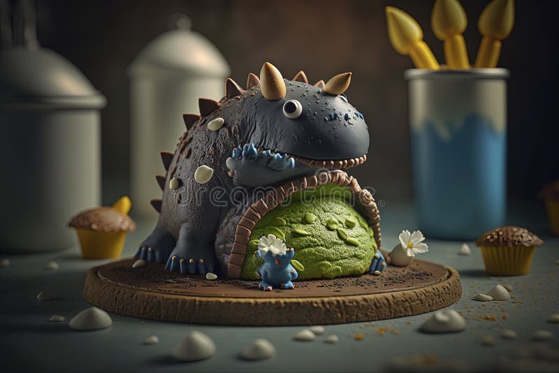 Cute Baby Pastry Dinosaur Decorating Cake Stock Illustration ...