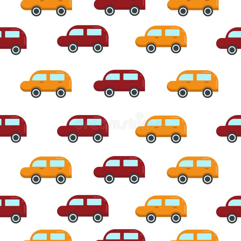 Cute Baby Pattern of Bright Multi-colored Red X and Orange Cars. Vector ...
