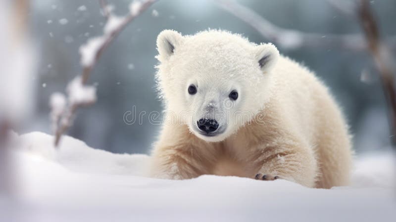 A Cute Baby Polar Bear in Snow Winter Stock Illustration - Illustration ...