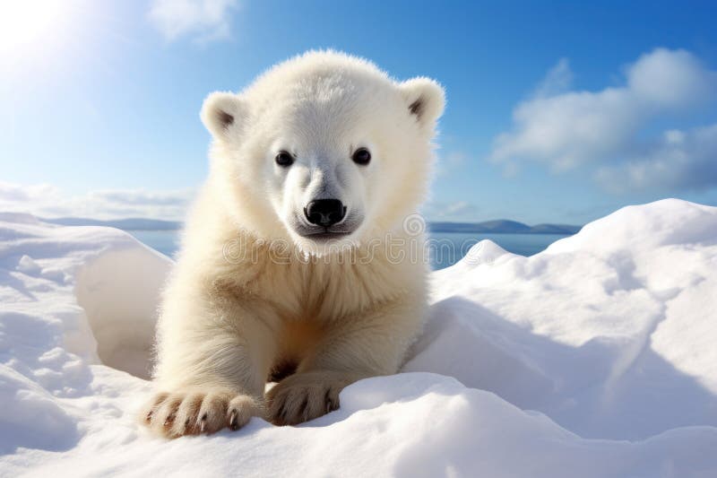 A Cute Baby Polar Bear in Snow Winter Stock Illustration - Illustration ...