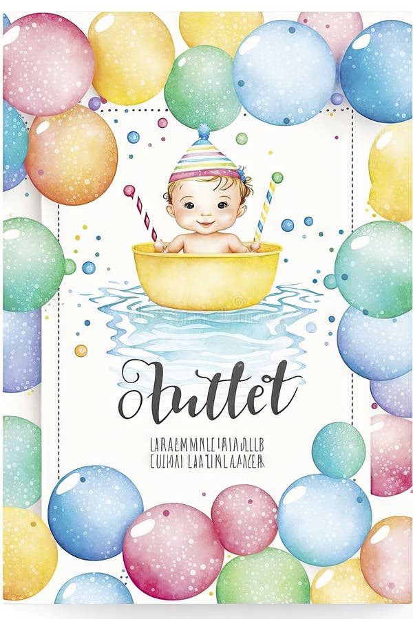 Cute Baby Pool Party Invitation with Adorable Symmetrical Elements ...