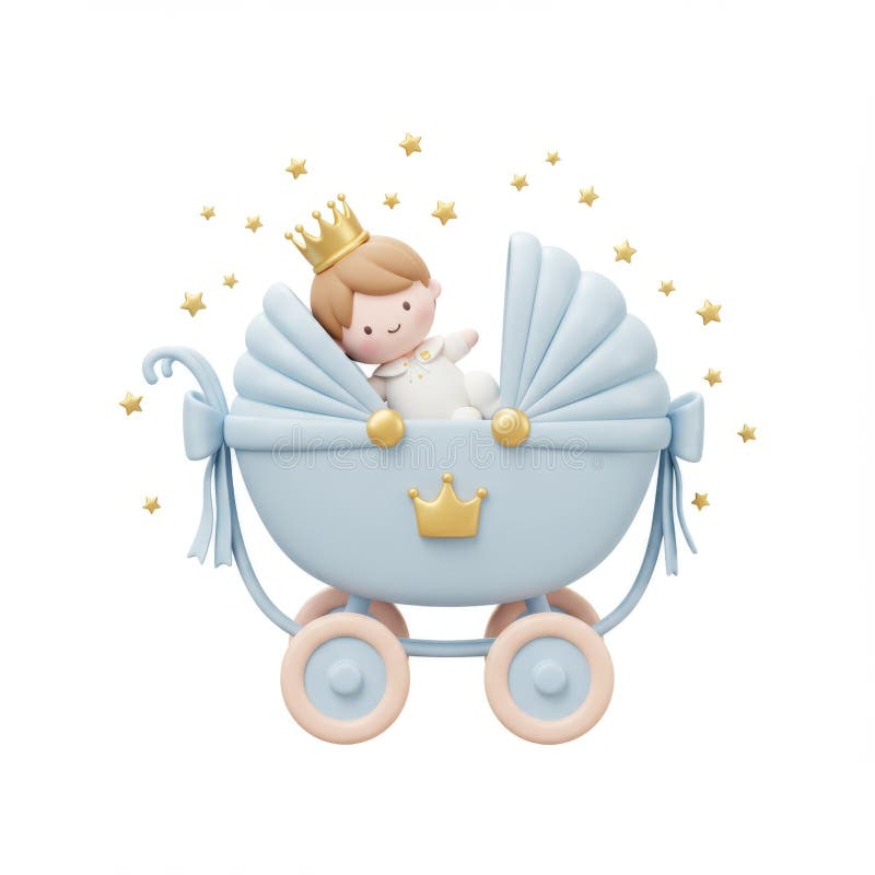 Cute Baby Prince in Blue Carriage with Gold Crown Stock Illustration ...