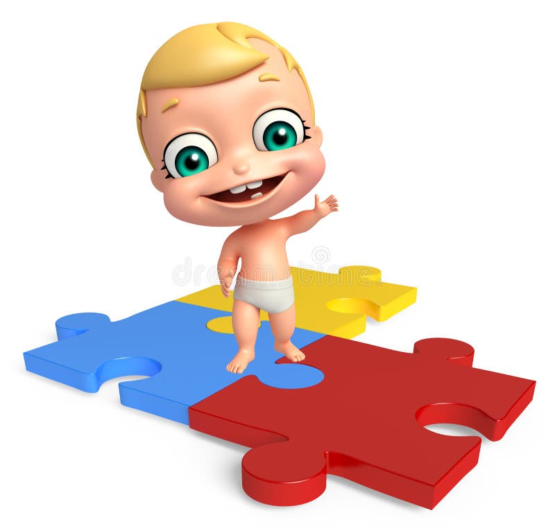 Cute baby with Puzzle stock illustration. Illustration of class - 77473028