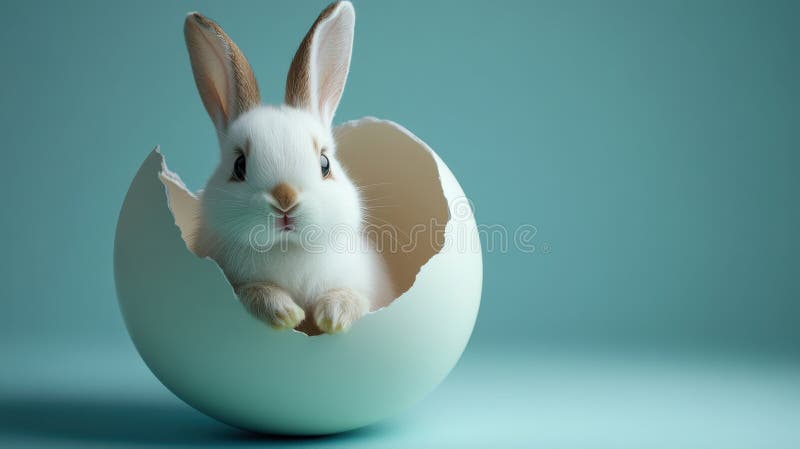 Cute Baby Rabbit As Easter Bunny Sitting in a Broken Eggshell Stock ...
