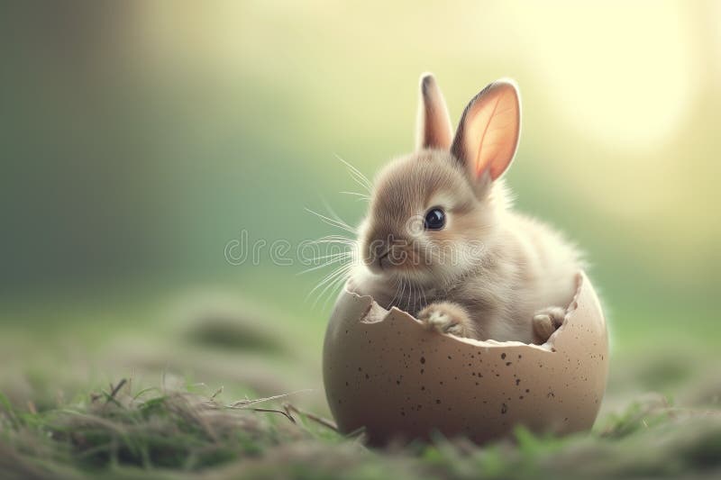 Cute Baby Rabbit As Easter Bunny Sitting in Easter Egg. the Image is ...