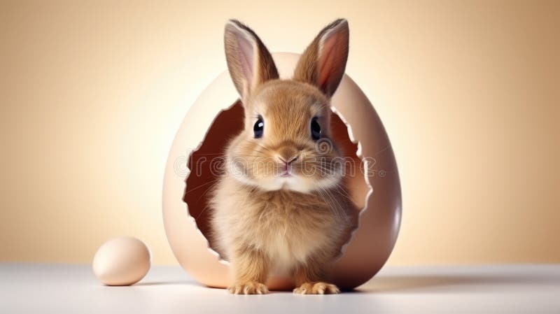 Cute Baby Rabbit Peeking Out of a Cracked Easter Egg on a White ...