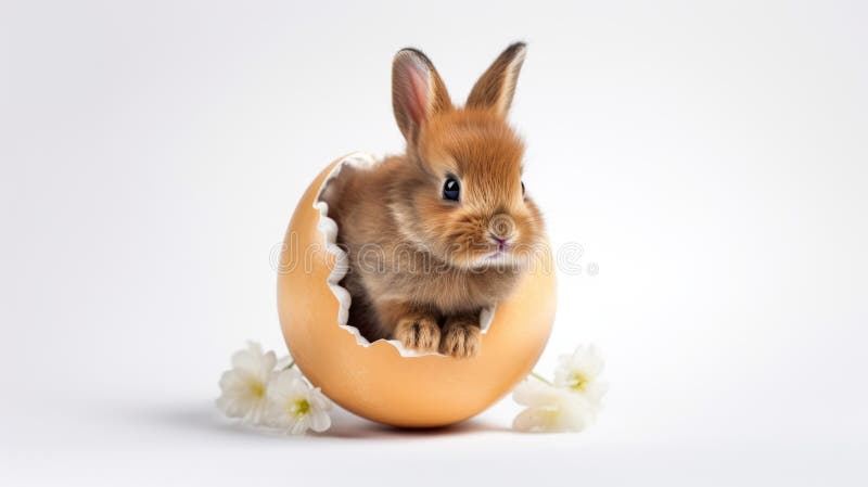 Cute Baby Rabbit Peeking Out of a Cracked Easter Egg on a White ...