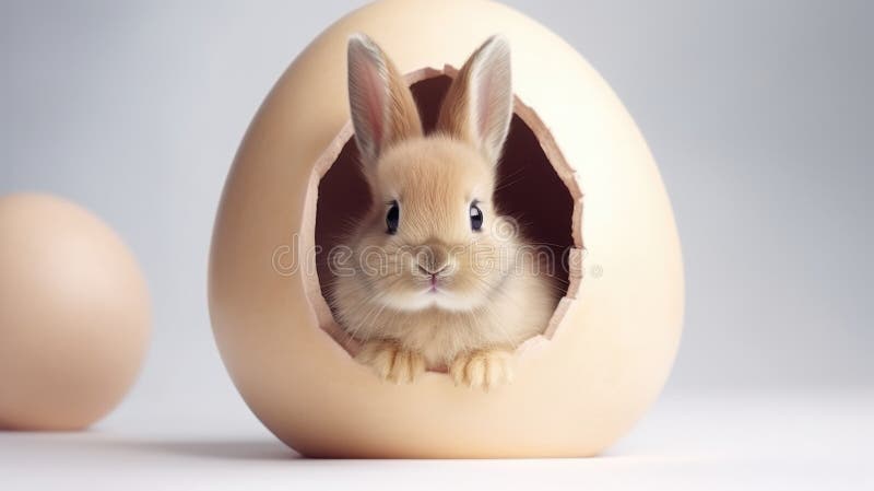 Cute Baby Rabbit Peeking Out of a Cracked Easter Egg on a White ...