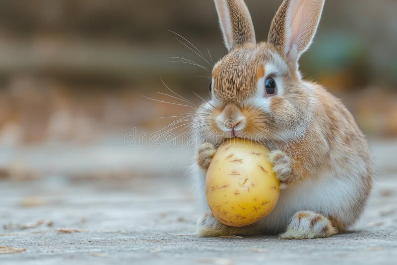 Cute Baby Rabbit Enjoying a Potato Snack Outdoors Stock Photo - Image ...