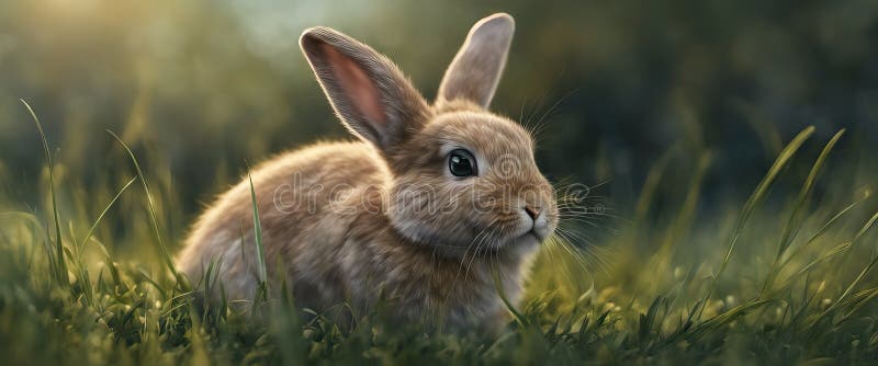 Cute Baby Rabbit on a Green Lawn Sunshine Stock Illustration ...