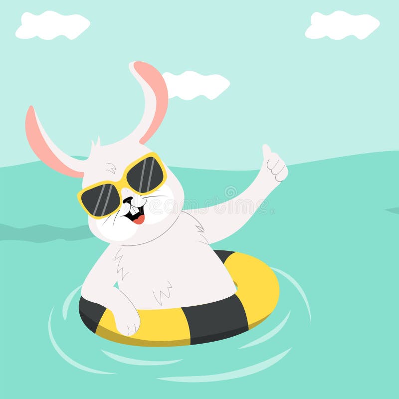 Cute Baby Rabbit Having Fun in Water Stock Vector - Illustration of ...