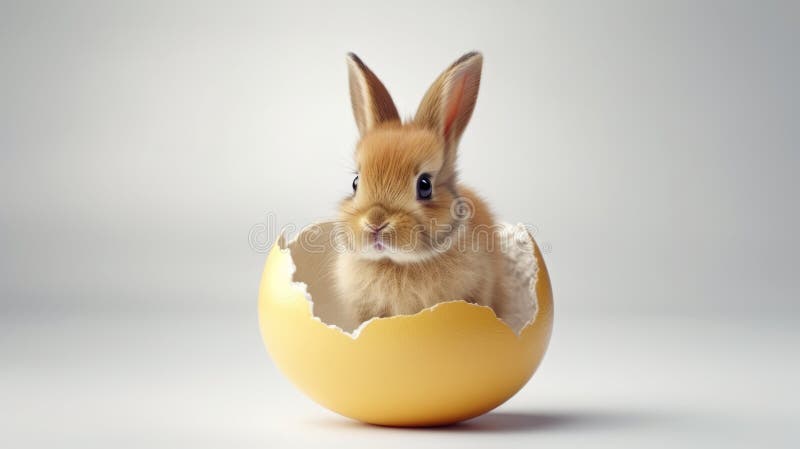 Cute Baby Rabbit Peeking Out of a Cracked Easter Egg on a White ...