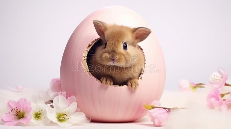 Cute Baby Rabbit Peeking Out of a Cracked Easter Egg on a White ...