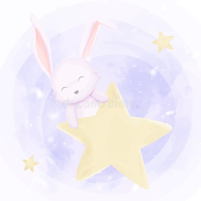 Cute Baby Rabbit Playing Star Stock Illustration - Illustration of love ...