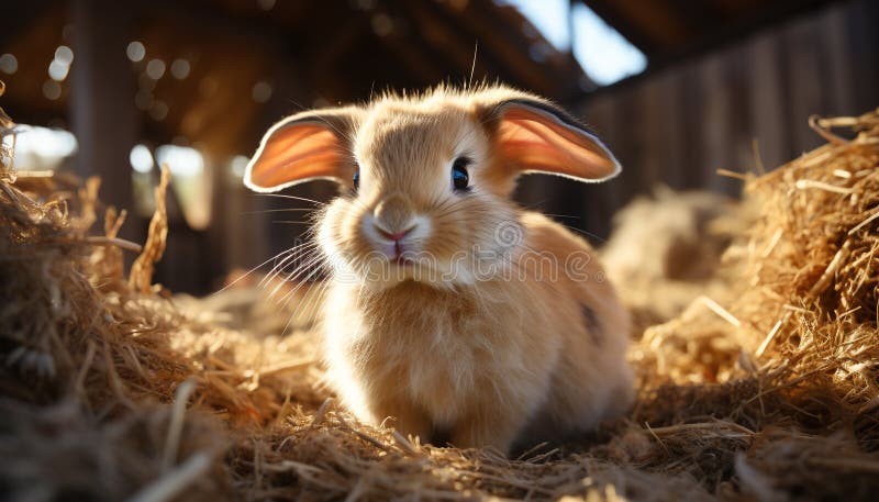 Cute Baby Rabbit Sitting on Hay, Looking at Camera Generated by AI ...