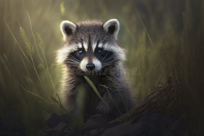 Cute Baby Raccoon. Generative AI Stock Illustration - Illustration of ...