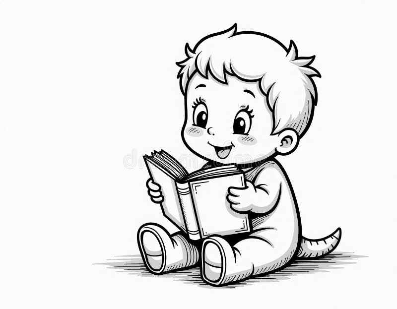 Cute Baby Reading a Book stock illustration. Illustration of quot ...