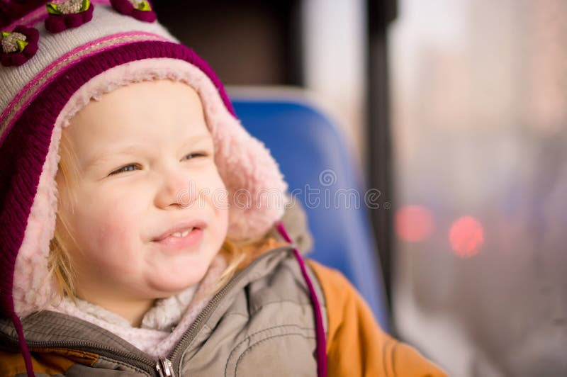 Cute Baby Riding Bus on Seat Place Stock Image - Image of caucasian ...
