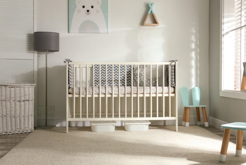Baby Room Interior with Crib and Decor Elements Stock Photo - Image of ...