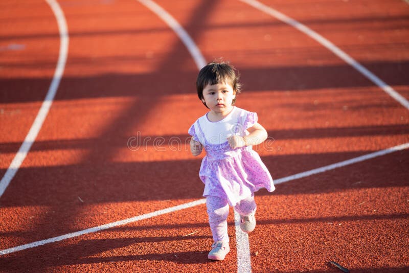 Cute Baby Running at Sport Stadium Stock Image - Image of happiness ...