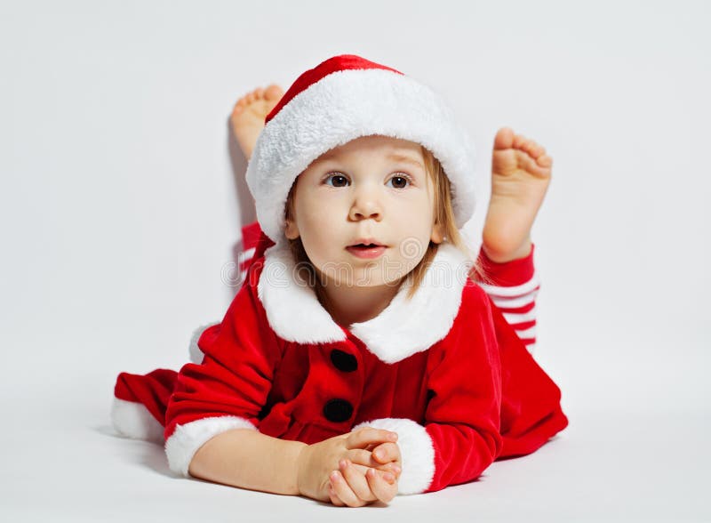 Cute Baby in Santa Hat. Christmas Child Stock Photo - Image of girl ...