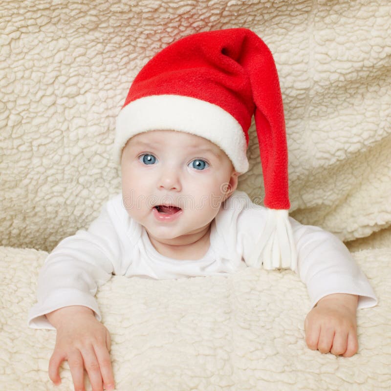 Cute baby in Santa hat stock image. Image of holiday - 46350075