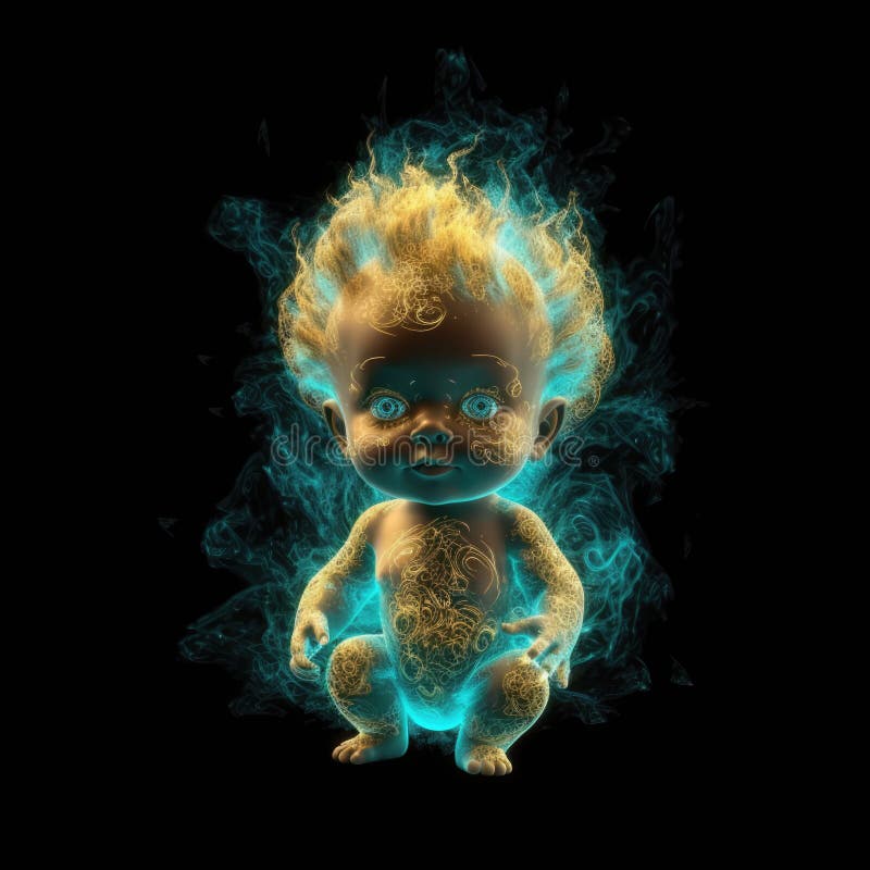 Cute Baby Satyr Shape in Fire on Black Background. Generative AI Stock ...