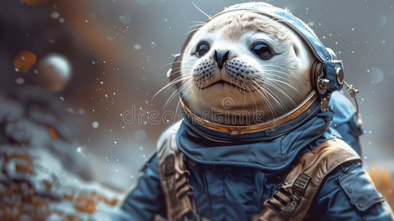 Cute Baby Seal Dressed in the Spacesuite Stock Image - Image of white ...