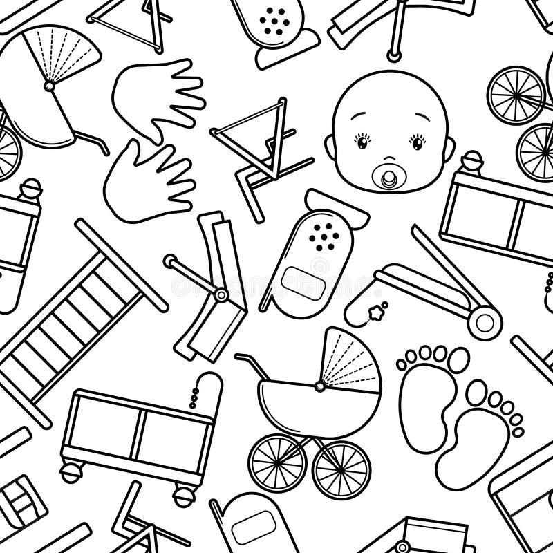 Cute Baby Seamless Pattern, Isolated Line Art Decoration Background ...