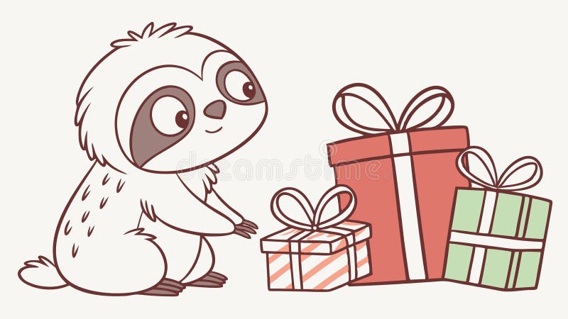 Cute Baby Sloth with Christmas Gift Boxes on White Background Stock ...