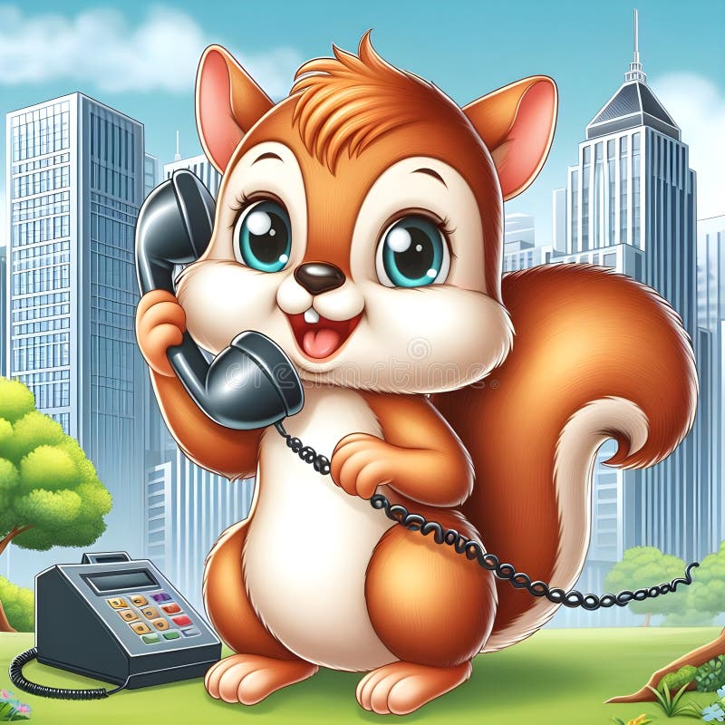 Cute Baby Squirrel Holding a Telephone Stock Illustration ...