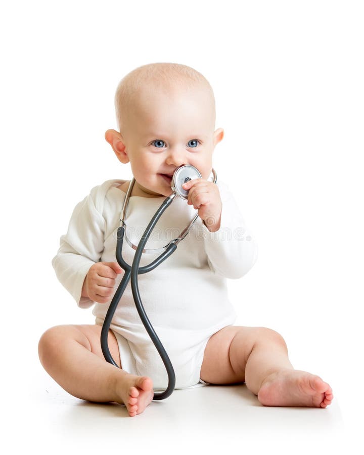 Cute Baby with Stethoscope in Hands Stock Photo - Image of beautiful ...