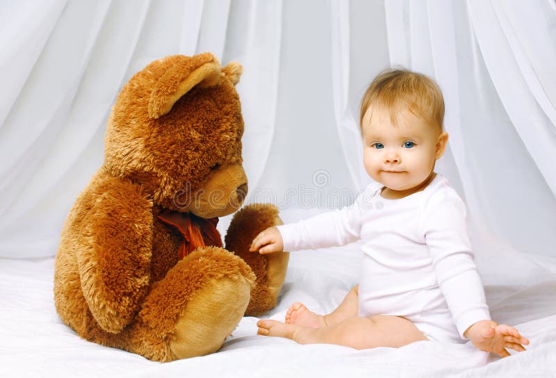 Cute baby and teddy bear stock photo. Image of health - 46316284
