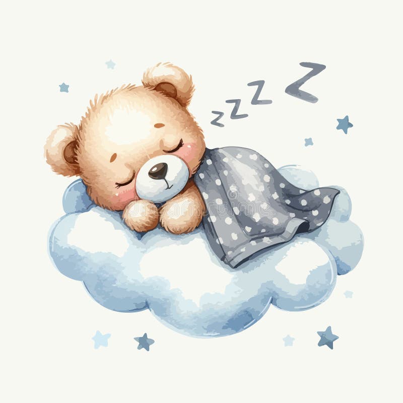 Cute Baby Teddy Bear Sleeping on the Cloud. Stock Illustration - Illustration of woodland, sweet ...